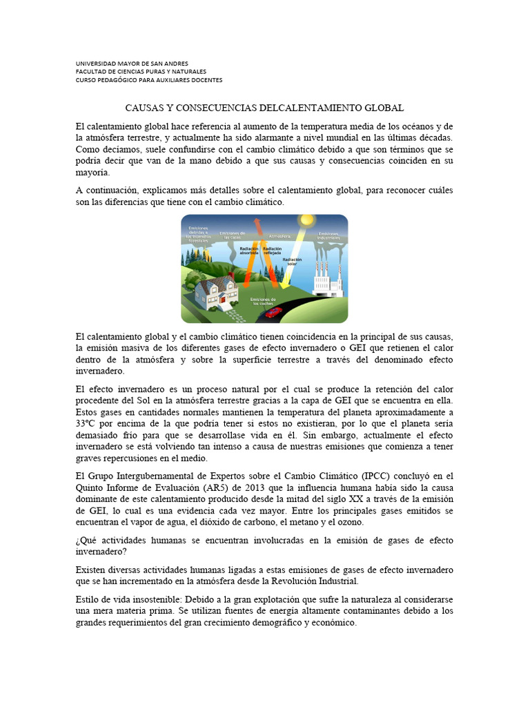 Causas y Consecuencias Del Calentamiento Global | PDF | Gases de efecto invernadero | Cambio ...