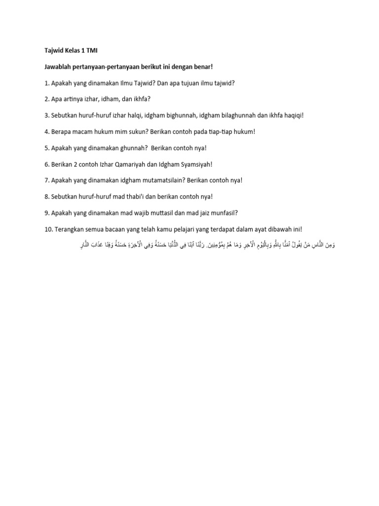 Tajwid Kelas 1 TMI | PDF