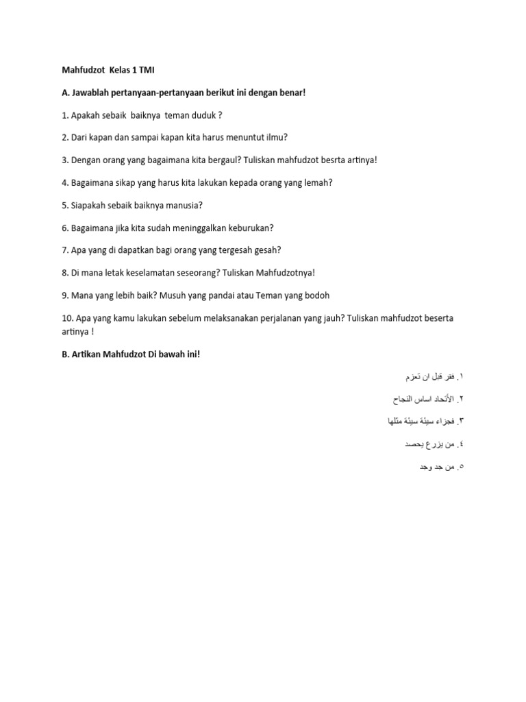 Mahfudzot Kelas 1 TMI | PDF