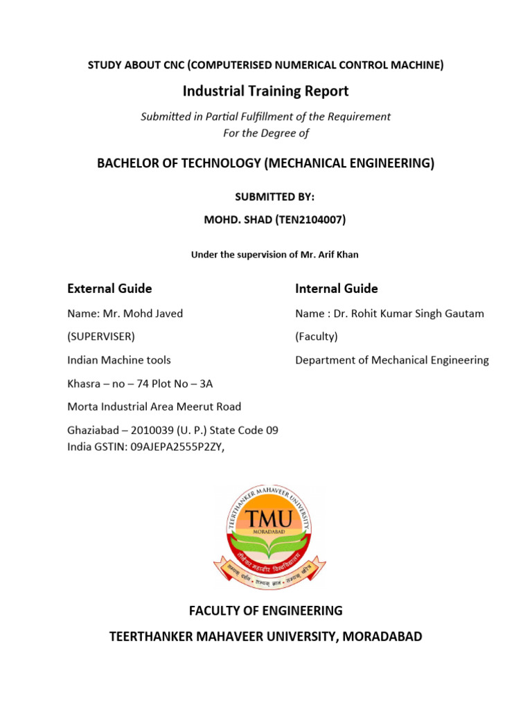 Training Report Format and Guidelines-1 | PDF | Numerical Control | Methodology