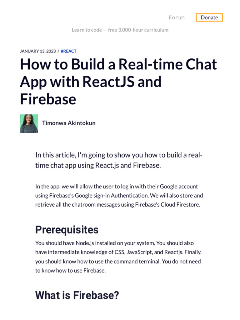 How To Build A Real Time Chat App With Reactjs And Firebase Pdf Mobile App Computing