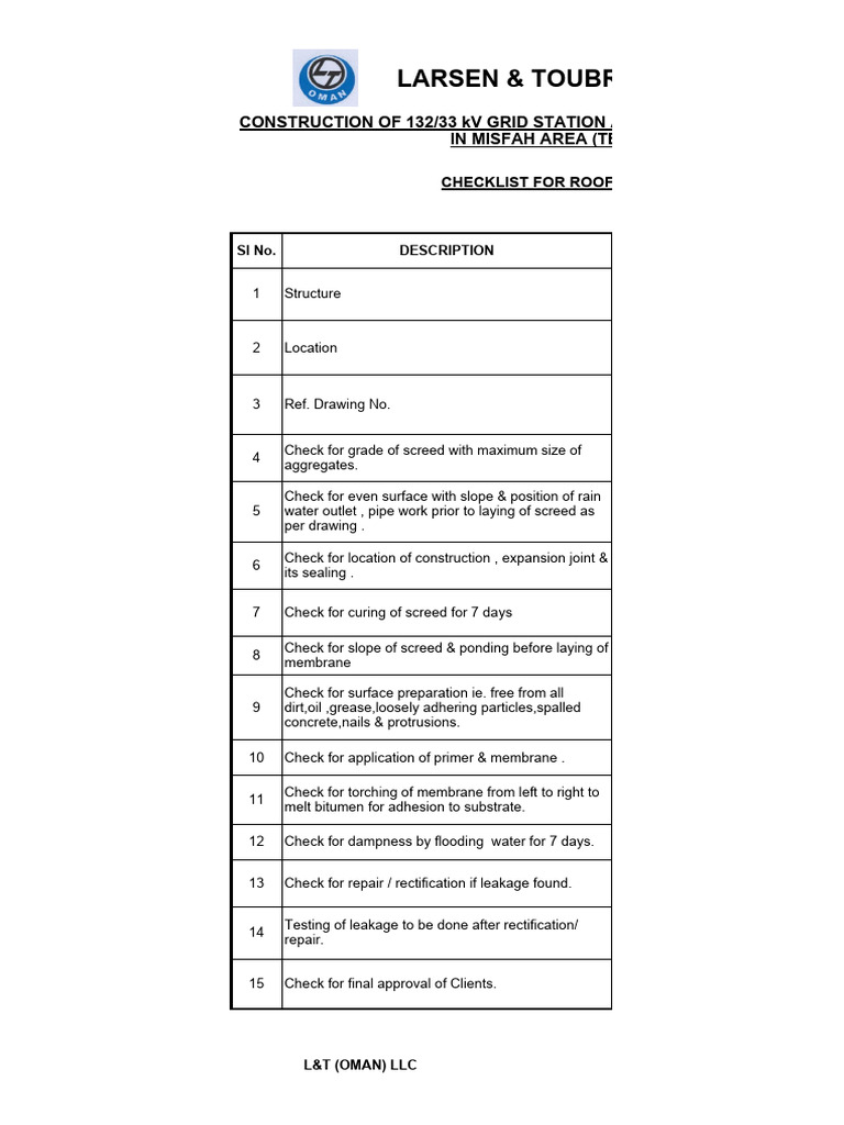 17 Checklist For Roof Waterproofing | PDF