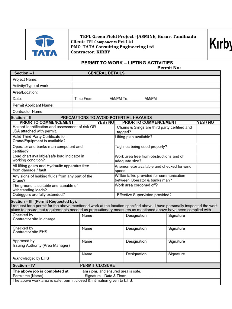 EHSWP008 - Lifting Activities Permit | PDF | Crane (Machine)