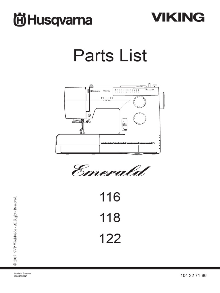 Husqvarna Viking Emerald Parts List | PDF | Sewing Machine ...