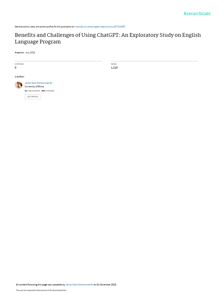 ChatGPT in EFL: Benefits and Challenges | PDF | Teachers | Learning