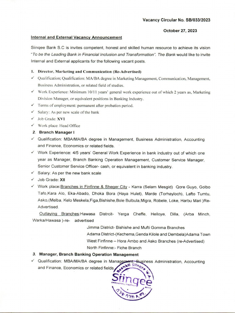 Internal & External Vacancy Announcement 27-10-2023.1 | PDF