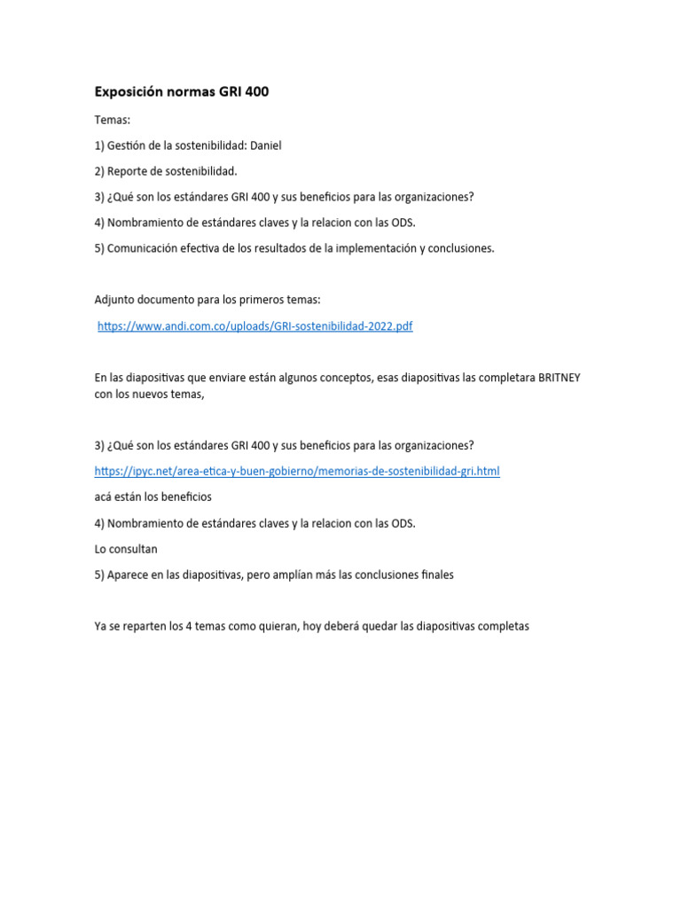 Exposición Normas GRI 400 | PDF