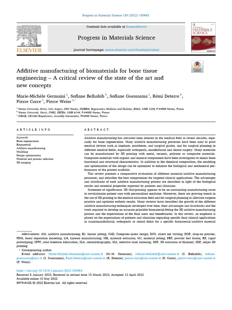 Additive Manufacturing of Biomaterials For Bone Tissue | PDF | Osteoblast | Bone
