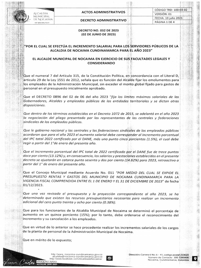 Decreto 032-2023 Incremento Salarial 2023 | PDF