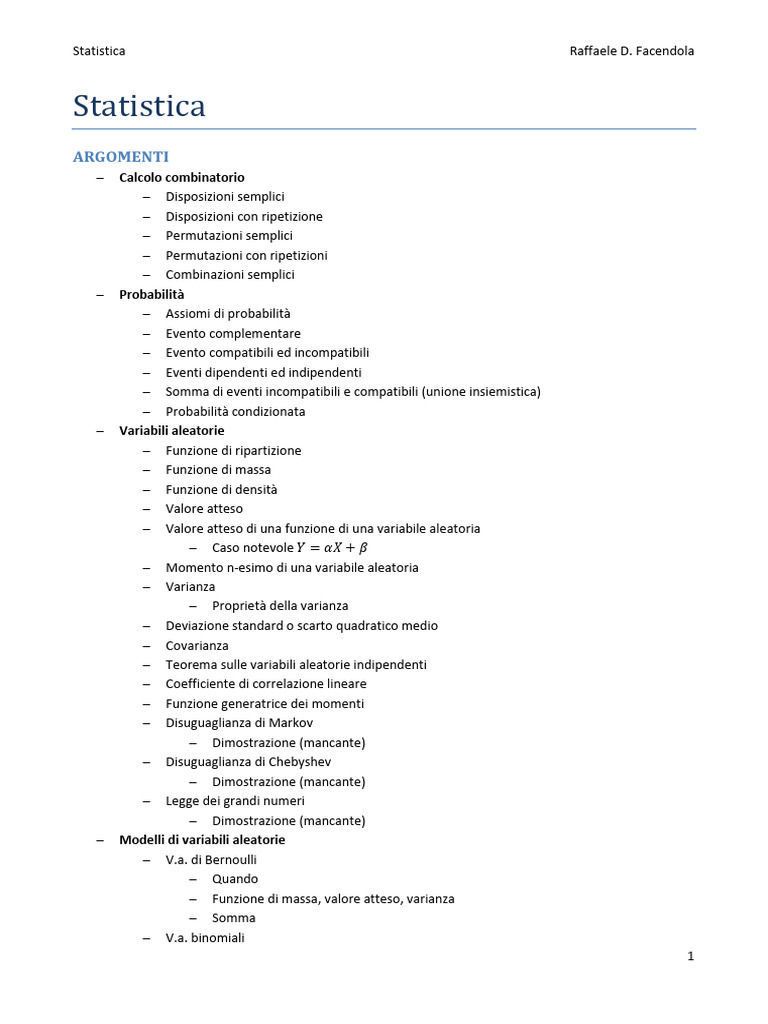 Statistica (1a Parte) | PDF