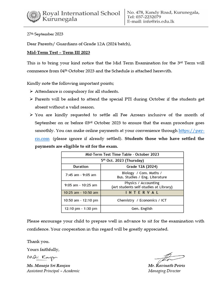 GR 12A (2024) Mid-Term Examination Letter 2 - T3 | PDF