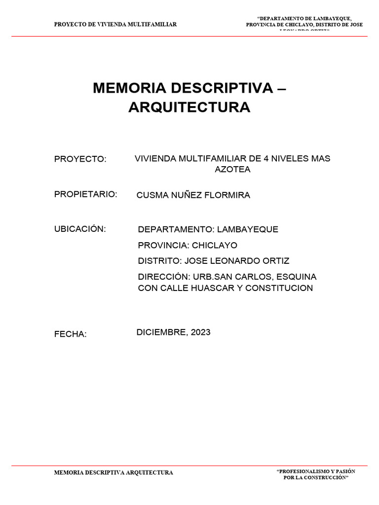 Memoria Descriptiva Arquitectura | PDF | edificio | Ventana