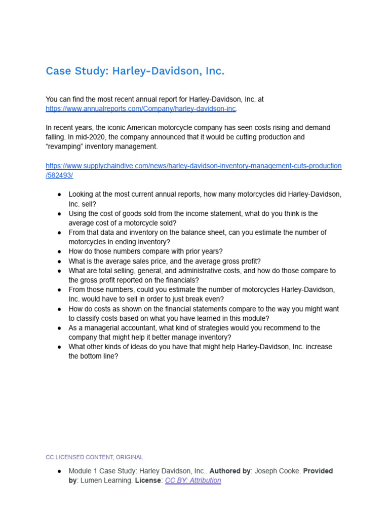 01 Case Study - Harley-Davidson, Inc. | PDF | Business