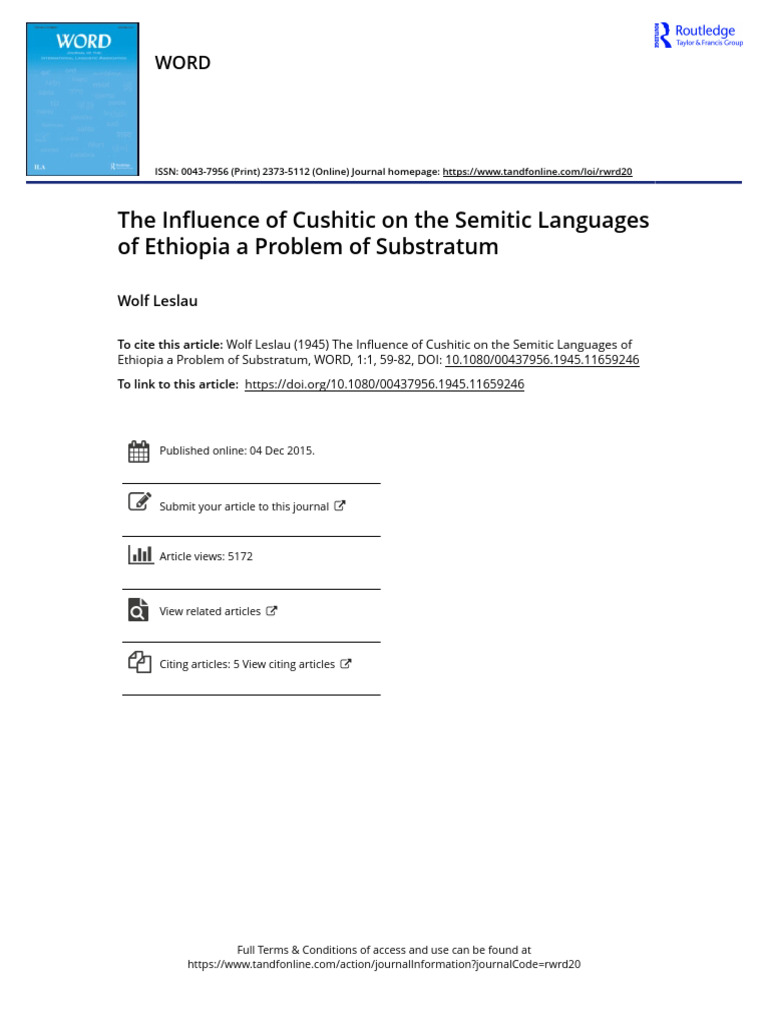 The Influence of Cushitic On The Semitic Languages of Ethiopia A ...