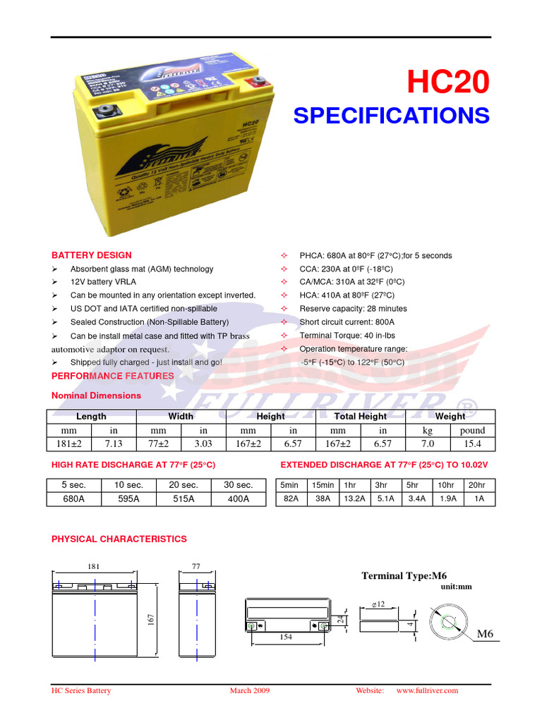 HC20 AGM Battery Specs & Features | PDF | Battery (Electricity ...