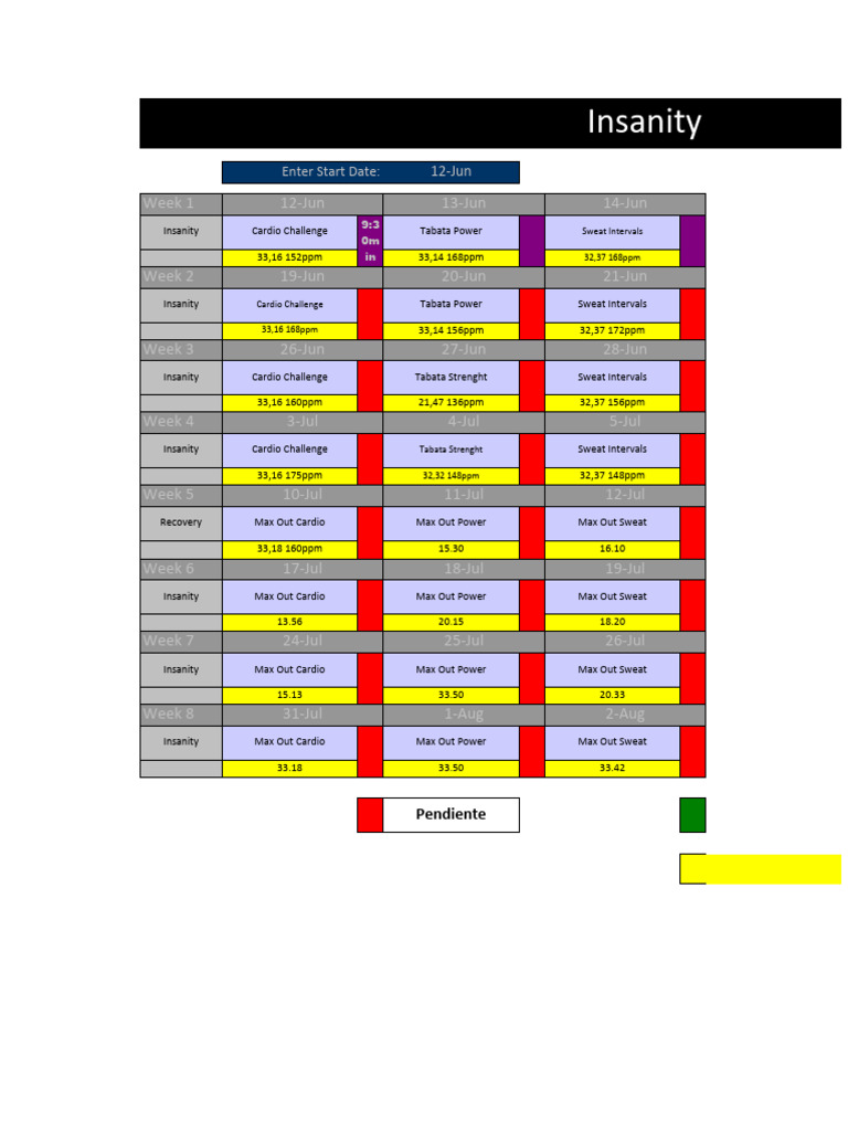 Insanity Max 30 Workout Calendar | PDF | Physical Fitness | Physical ...