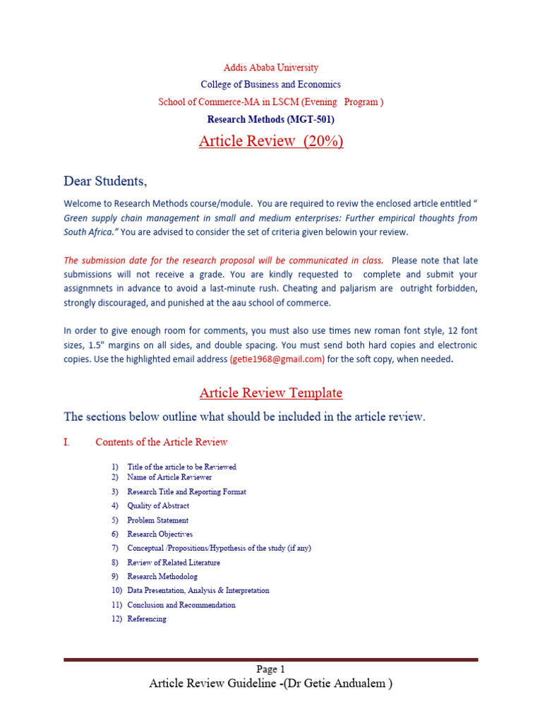 Article Review Guidelines for LSCM MA | PDF | Hypothesis | Theory