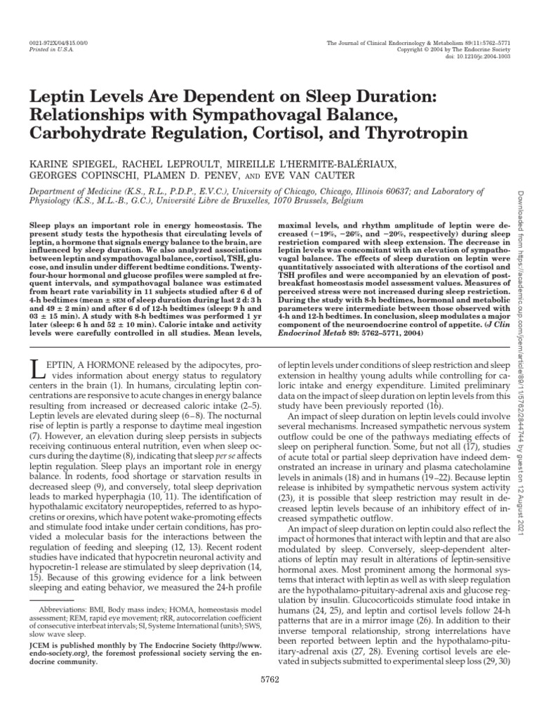 Efecto Del Sueño en Leptina | PDF | Sleep | Leptin