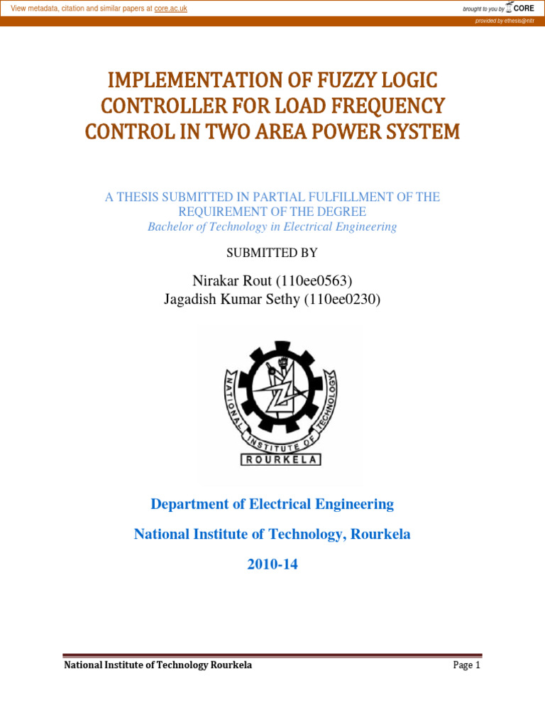 Implementation Of Fuzzy Logic Controller For Load Frequency Control In Two Area Power System