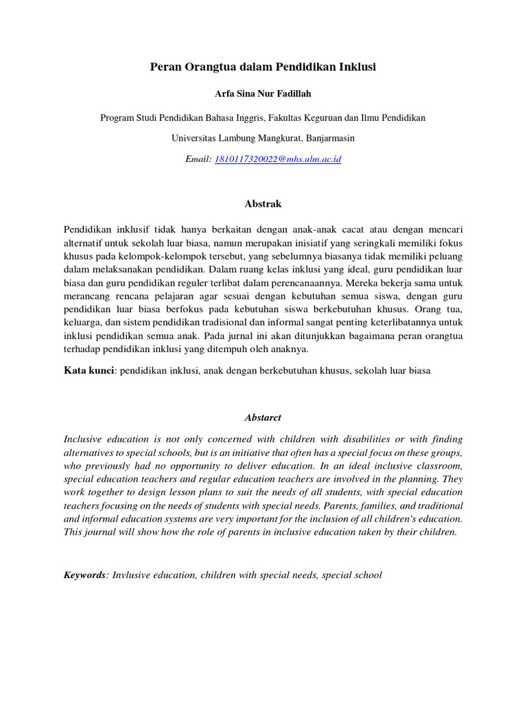 Peran Orangtua Dalam Pendidikan Inklusi | PDF | Karier & Perkembangan | Kesehatan Holistik