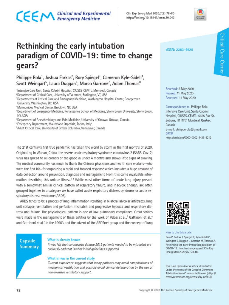 Rethinking The Early Intubation Paradigm of COVID-19 Time To Change ...