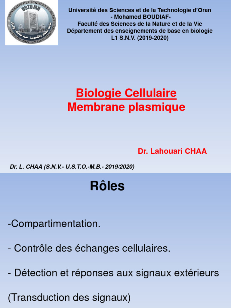 Biologie Cellulaire Généralités: Membrane - Plasmique | PDF | Membrane cellulaire | Phospholipide