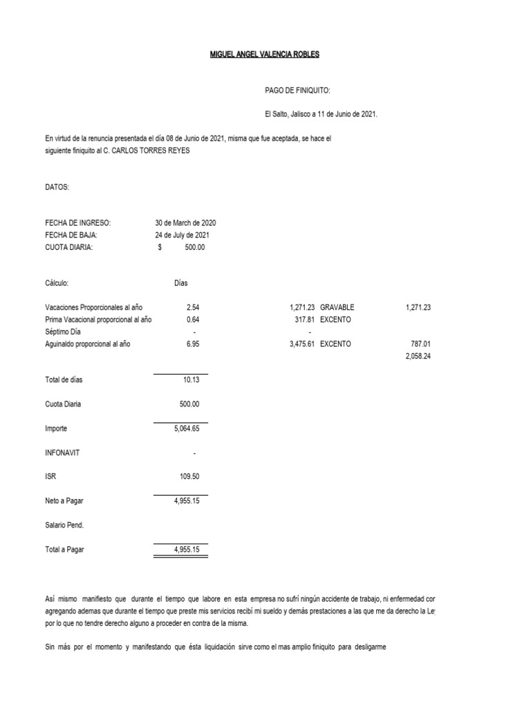 Calculo de Finiquito | PDF Calculo de Finiquito | PDF
