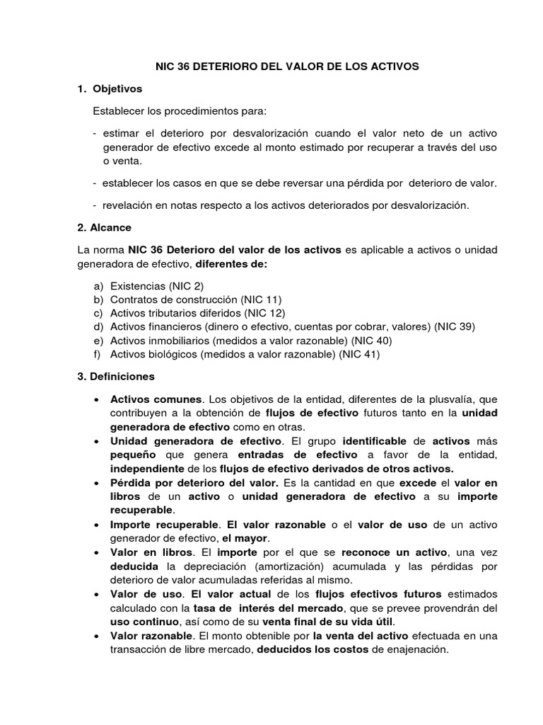 Nic 36 Deterioro Del Valor de Los Activos Normas II A 2023 2 | PDF ...