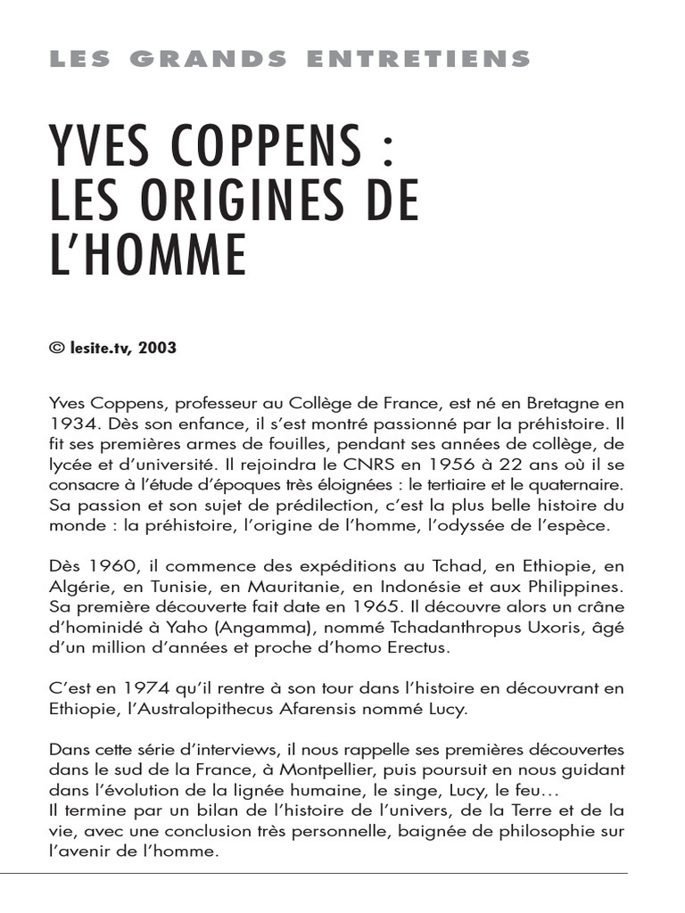 Les Origines De L Homme Pdf Lucy Australopithèque évolution Humaine