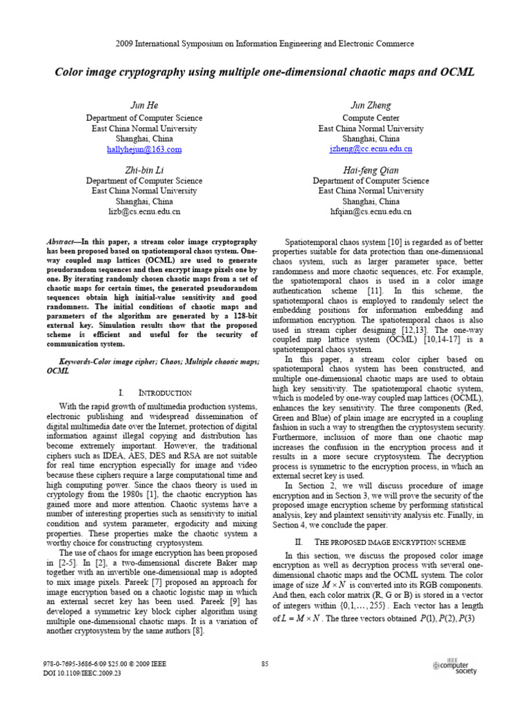 Color Image Cryptography Using Multiple One-Dimensional Chaotic Maps and OCML | PDF ...