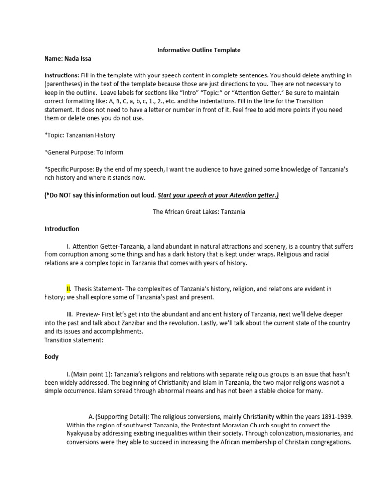 Informative Outline Template | PDF | Tanzania | Oman