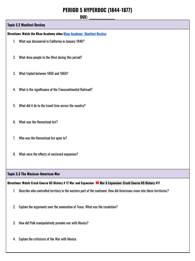 Period 5 Hyperdoc 2022 | PDF | Reconstruction Era | American Civil War