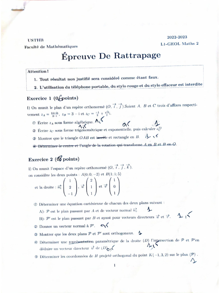 Corrigé Rattrapage-Maths2 | PDF