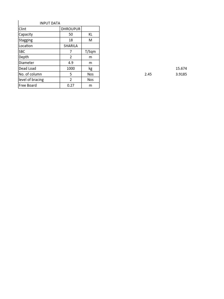 Intze Tank-50kL Design 18M STAGING - SBC 8TON PER SMT | PDF | Beam ...
