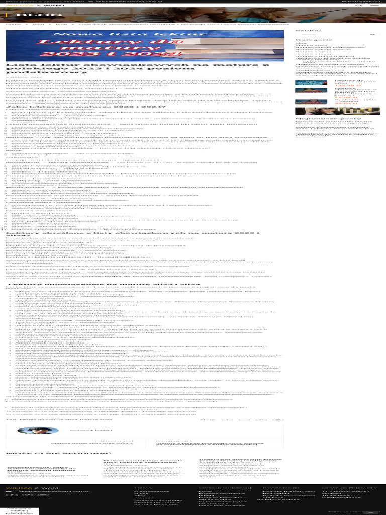 Lista lektur obowiązkowych na maturę z polskiego 2023 i 2024 poziom podstawowy – Wiedza z wami 4 ...