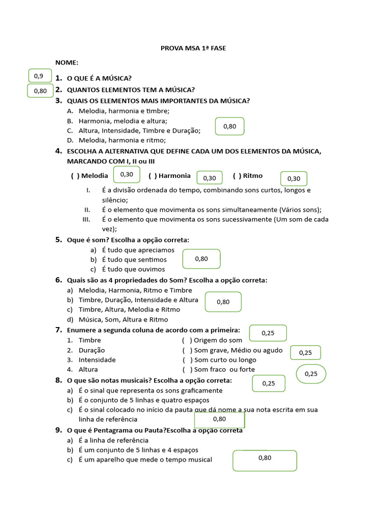 Prova MSA - 1ª Fase: Música e Som | PDF | Pitch (música) | Som