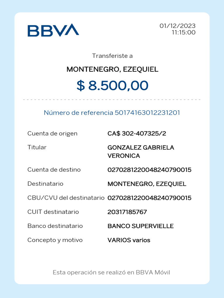 Comprobante de Transferencia BBVA | PDF