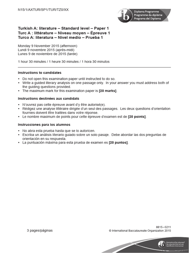 IB Türkçe A Dersi Past Paper | PDF