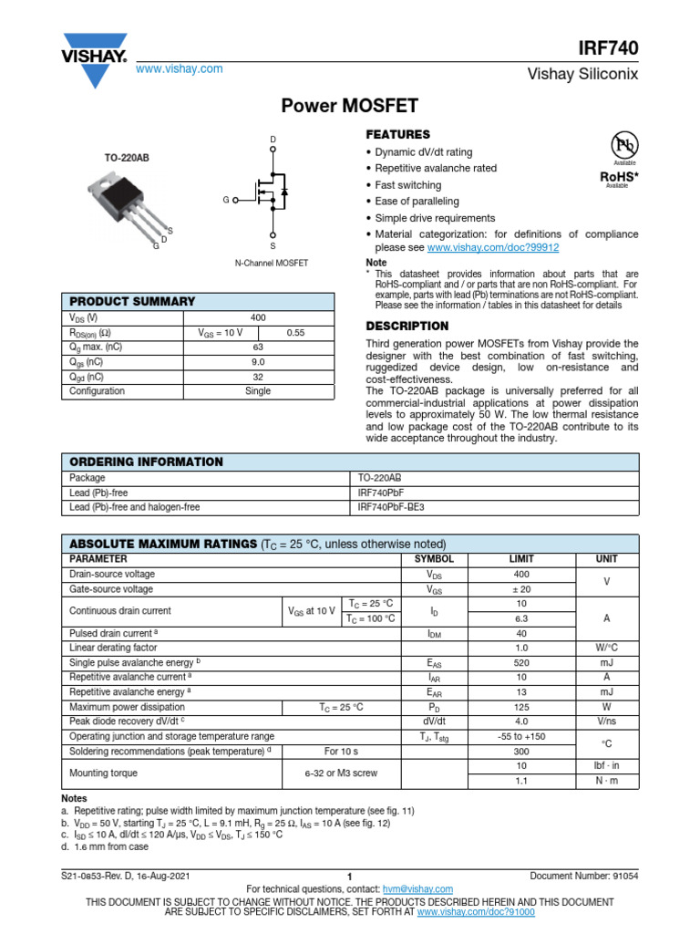 Vishay Siliconix: Features | PDF | Field Effect Transistor | Diode