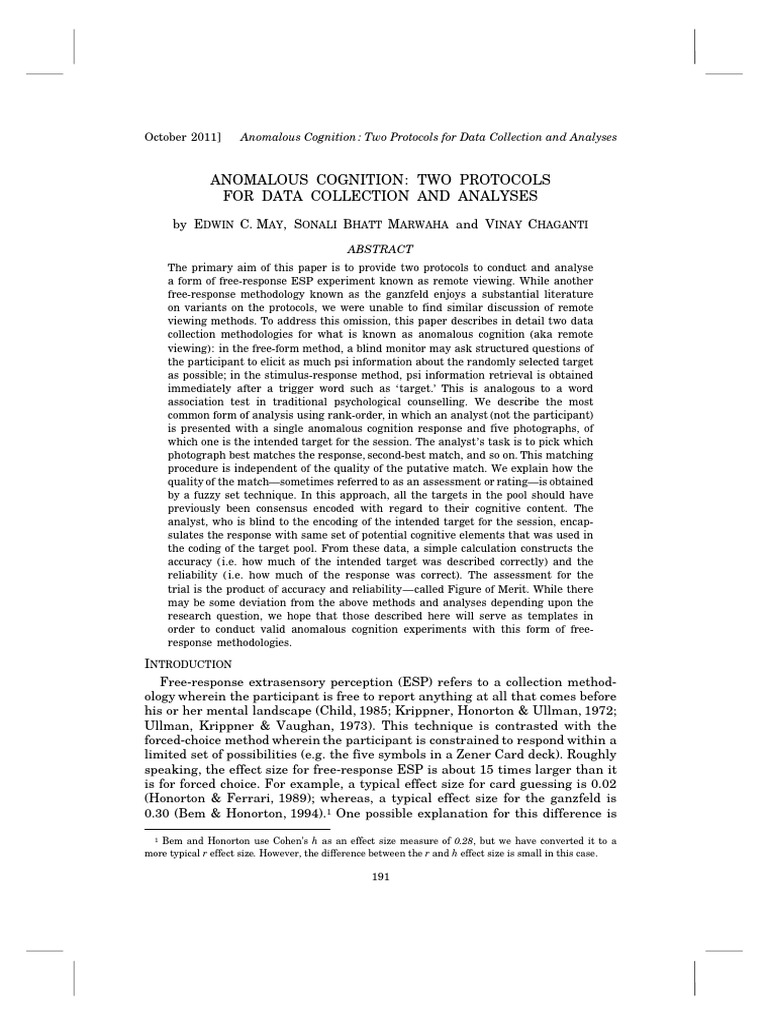 Anomalous Cognition Two Protocols For Da | PDF | Parapsychology ...