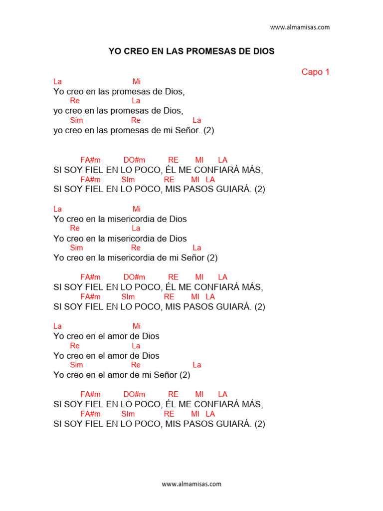 Yo Creo en Las Promesas de Dios LETRA Y ACORDES | PDF | Religión y ...