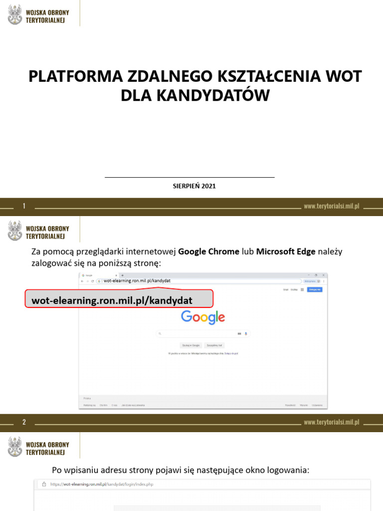 Platforma Zdalnego Ksztalcenia WOT Dla Kandydatow | PDF