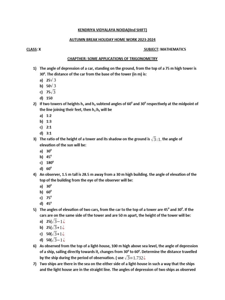 Autumn Break Work For Class X | PDF | Area | Circle Autumn Break Work For Class X | PDF | Area | Circle