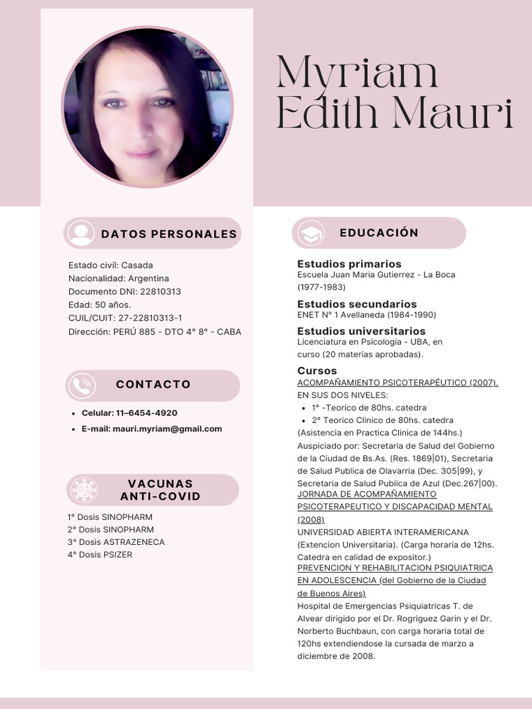 Curriculum Vitae de Myriam Edith Mauri | PDF | Espectro autista | Enfermedades y trastornos humanos