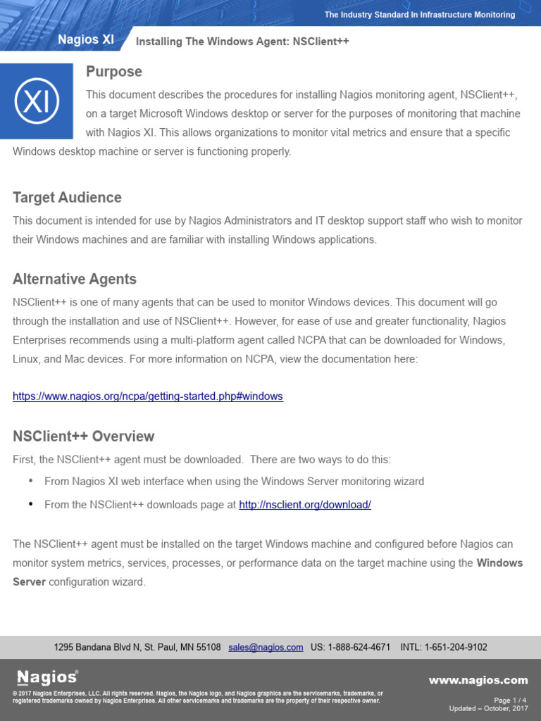 Installing The Windows Agent NSClient++ For Nagios XI | PDF | Microsoft Windows | Server (Computing)