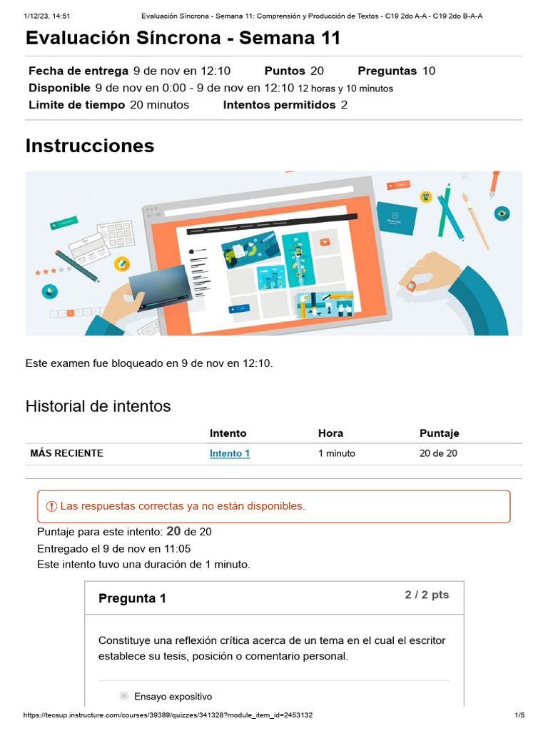 Evaluación Síncrona - Semana 11 - Comprensión y Producción de Textos - C19 2do A-A - C19 2do B-A ...