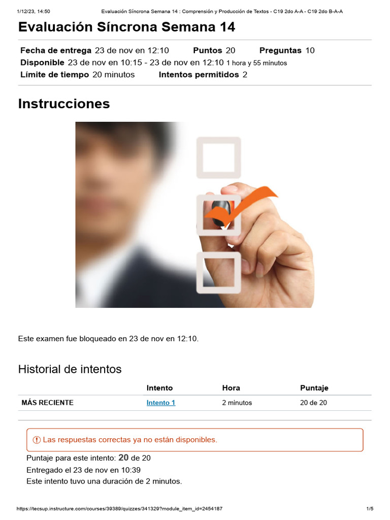 Evaluación Síncrona Semana 14 - Comprensión y Producción de Textos - C19 2do A-A - C19 2do B-A-A ...