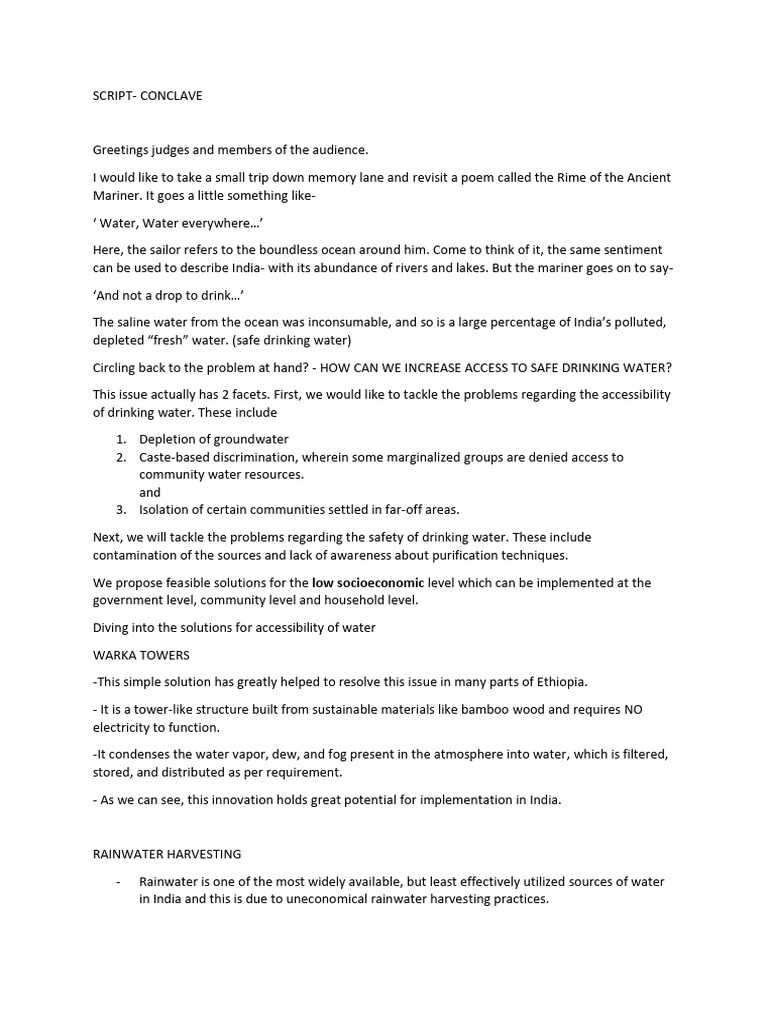 SCRIPT For NIRMAL JAL - Ideas To Prevent Water Borne Diseases in India ...