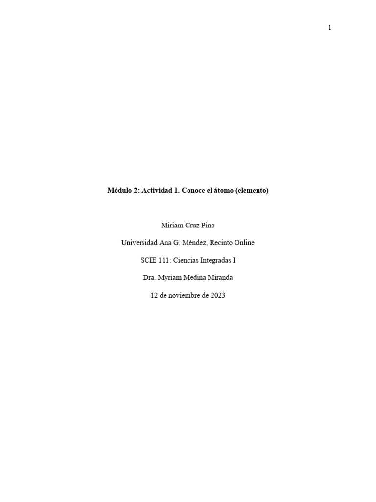 Modulo 2. Actividad 1 | PDF | Hidrógeno | Conjuntos de elementos químicos
