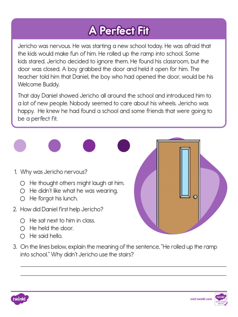 Second Grade A Perfect Fit Reading Passage Comprehension Activity | PDF
